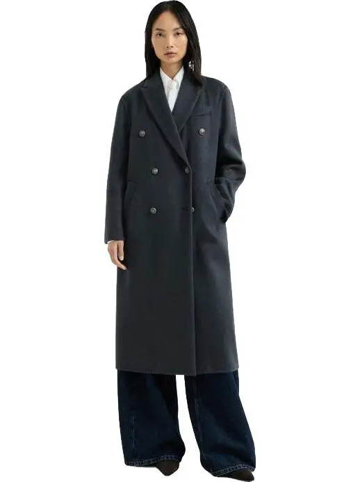 Brunello Cucinelli Hand-crafted Coat In Cashmere Beaver Double Cloth With Monili - Blue