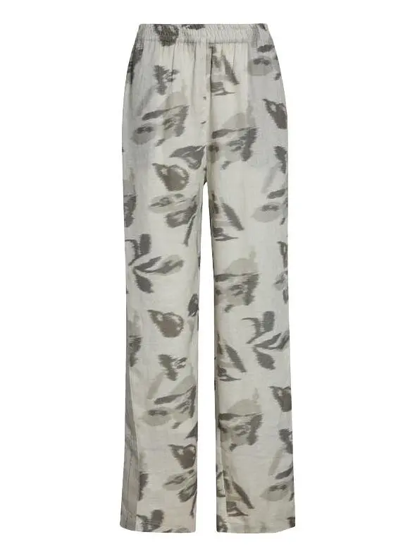 Emporio Armani Patterned Linen Wide Leg Pants - Light Grey