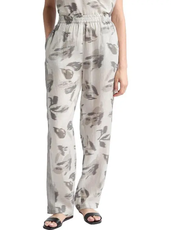 Emporio Armani Patterned Linen Wide-leg Pants - Light Grey