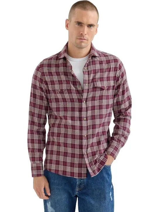 Brunello Cucinelli Cotton And Lyocell Tartan Flannel Western Shirt - Blueberry