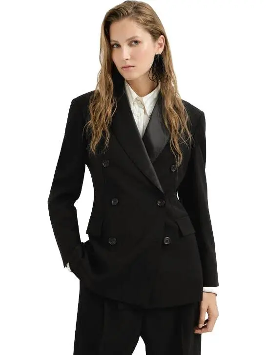 Brunello Cucinelli Viscose And Virgin Wool Tuxedo Jacket With Monili - Black
