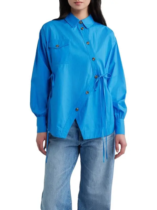 DAMSON MADDER Lux Asymmetrical Organic Cotton Shirt - Blue