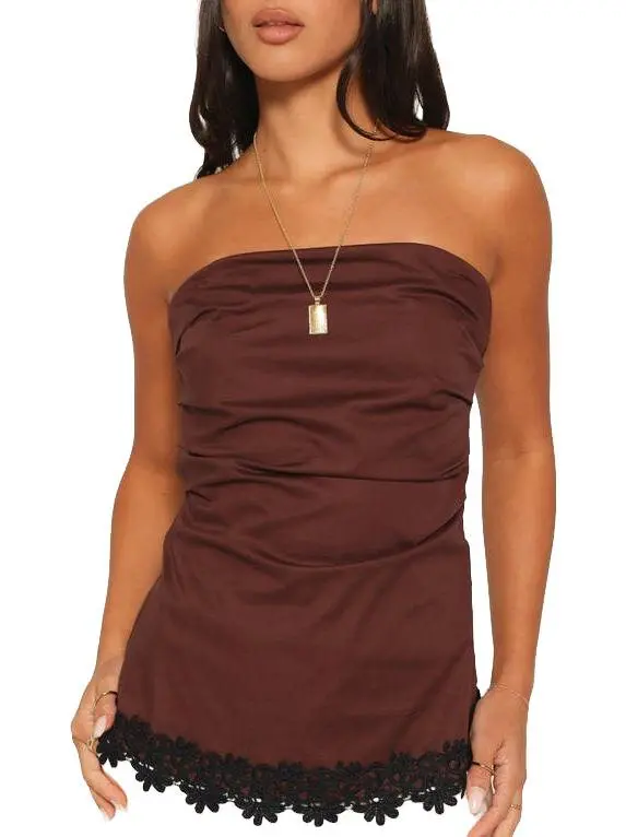PETAL & PUP Shiloh Strapless Top With Lace Trim - Chocolate