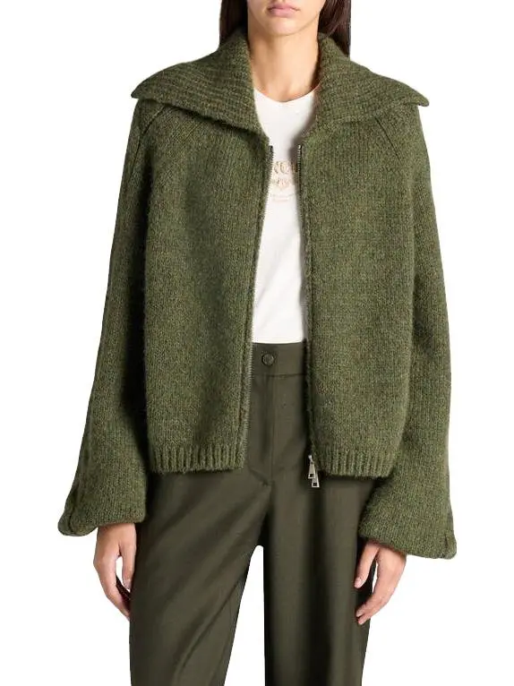 Moncler Alpaca Blend Zip Cardigan - Green
