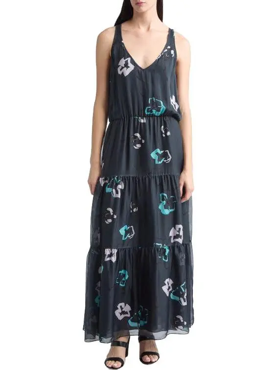 Emporio Armani Silk Tiered Midi Dress - Navy