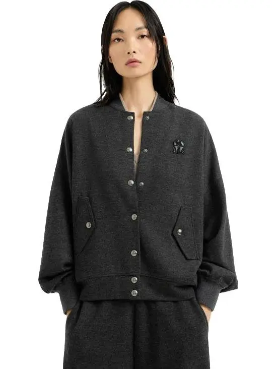 Brunello Cucinelli Cashmere Interlock Bomber-style Sweatshirt With Logo - Anthracite