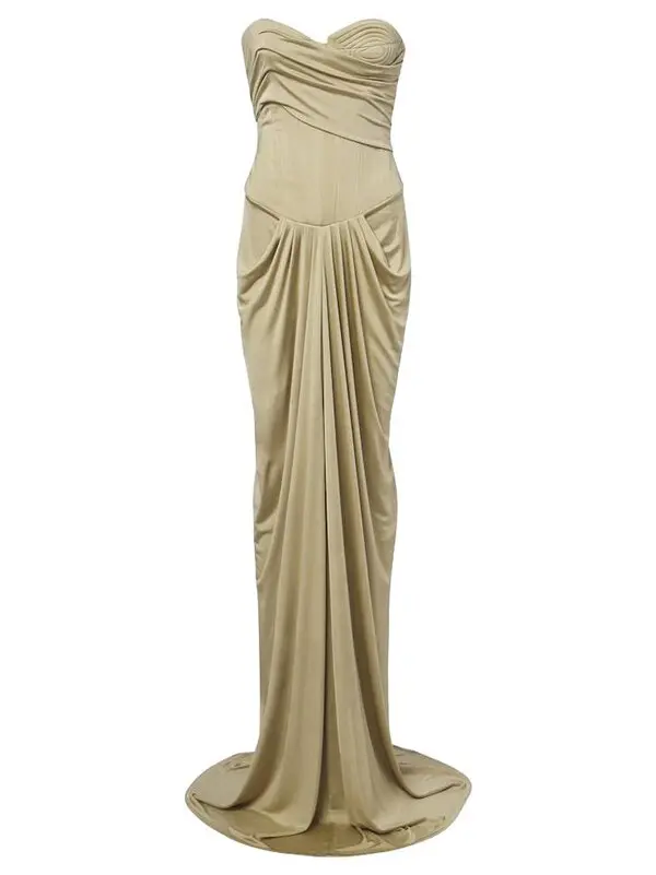 THE NEW ARRIVALS ILKYAZ OZEL Draped Gathered Corset Gown - Green