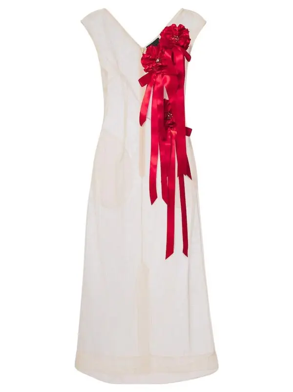 Simone Rocha Embellished Floral-appliqué Tulle Midi Dress - Beige