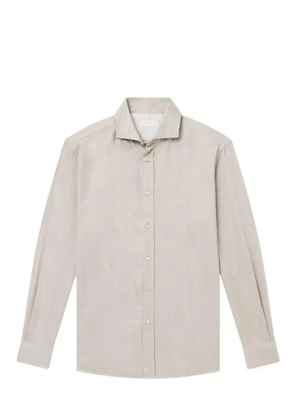 Brunello Cucinelli Herringbone Cotton And Lyocell-blend Shirt - Neutrals