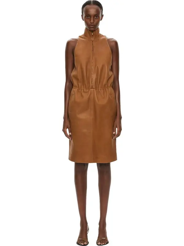 Christopher Esber Dannie Leather Zipped Dress - Cognac