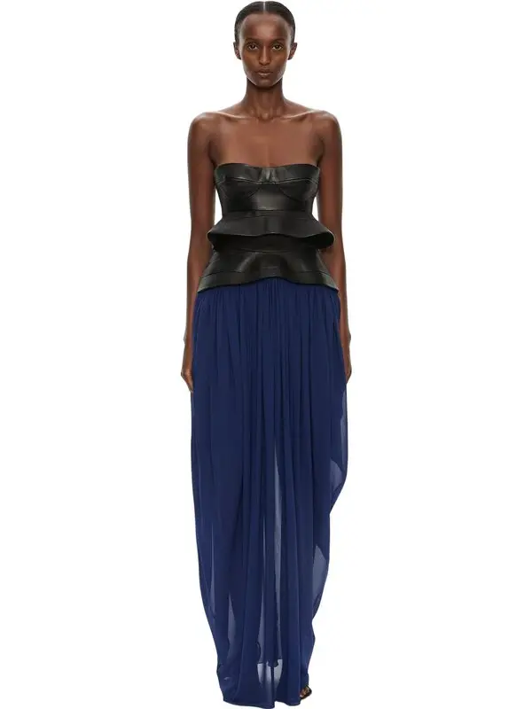 Christopher Esber Bellona Moulded Leather Belted Skirt - Ink Multi