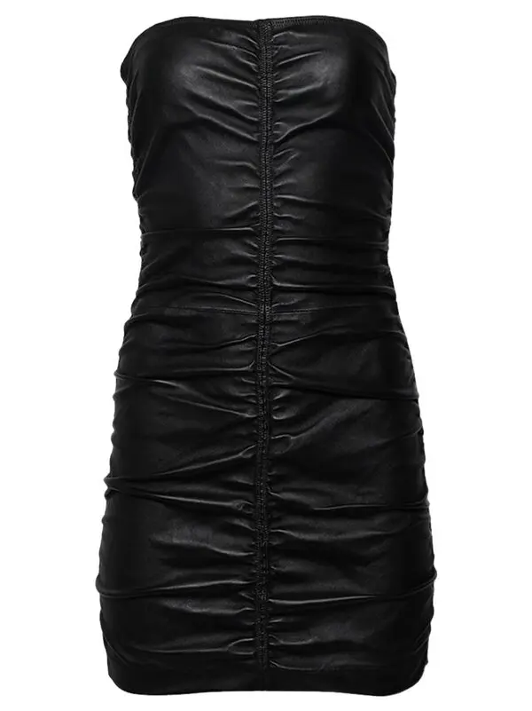 Alexander Wang Ruched Mini Leather Tube Dress - Black