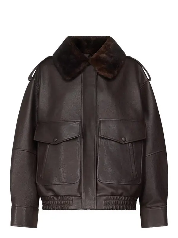 Loulou De Saison Leather Bomber Jacket With Shearling Collar - Brown