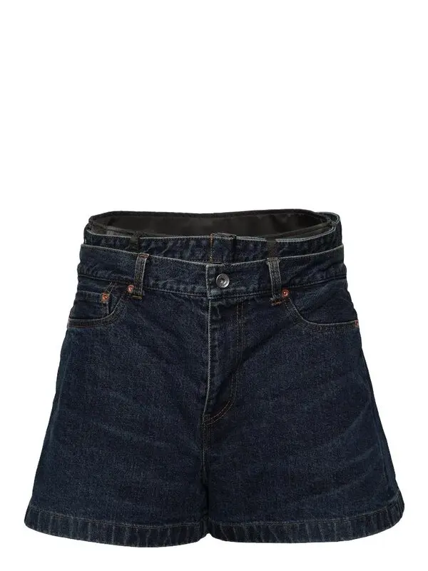 Sacai Denim X Nylon Twill Shorts And Khaki - Blue