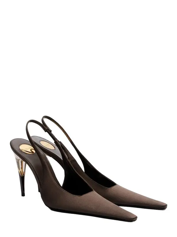 Saint Laurent Goya Crêpe Satin Slingback Pumps - Brown