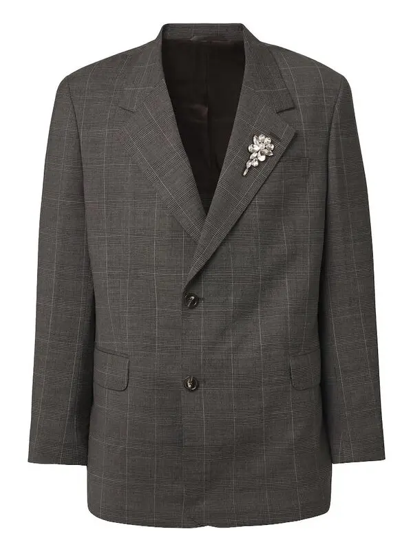 Simone Rocha Checked Embellished Wool Blazer - Grey