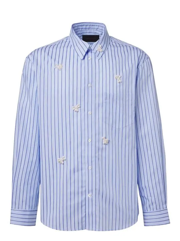 Simone Rocha Embellished Striped Cotton Poplin Shirt - Blue