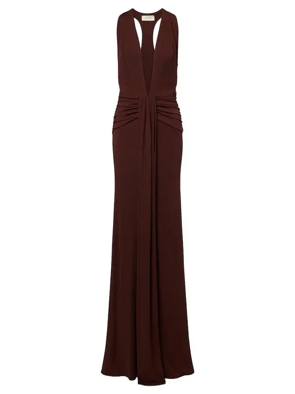 THE NEW ARRIVALS ILKYAZ OZEL Siwa Gathered Ruched Gown - Brown