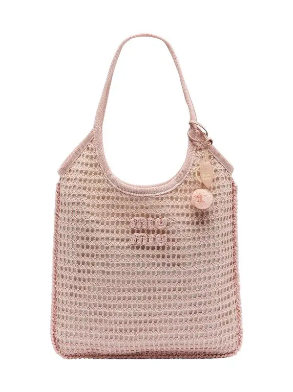 Miu Miu Ivy Crochet Raffia Tote Bag - Pink