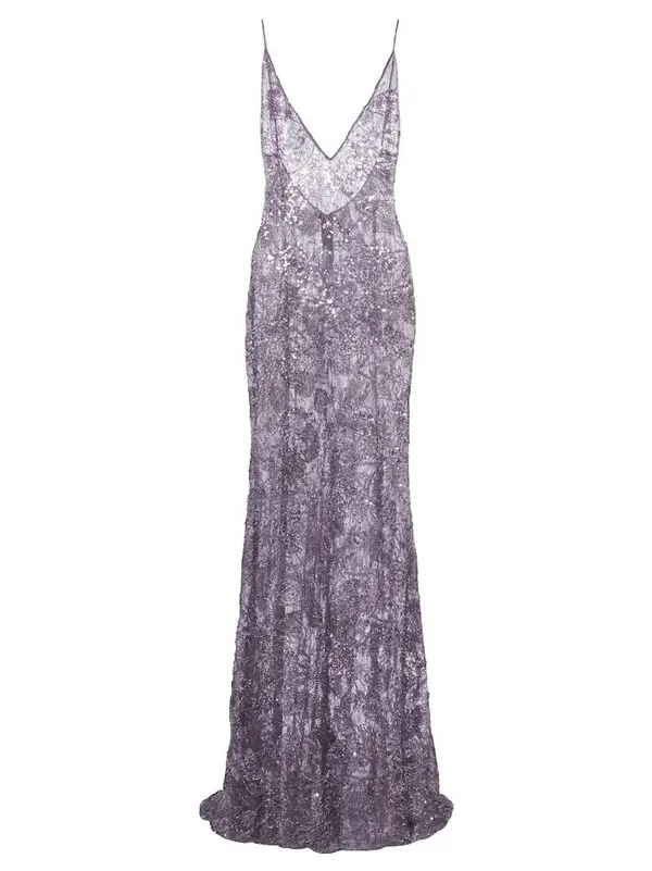 THE NEW ARRIVALS ILKYAZ OZEL Claudie Sequined Lace Gown - Purple