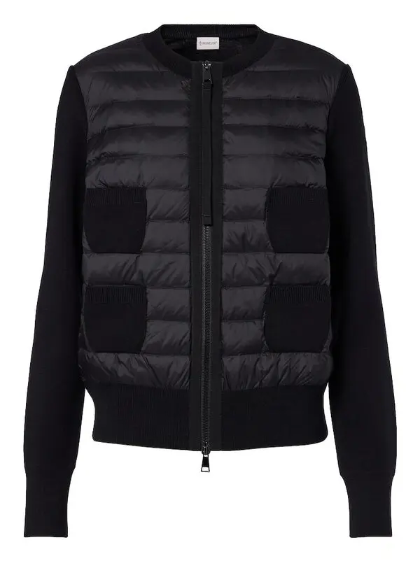 Moncler Tricot Down-paneled Virgin Wool Cardigan - Black