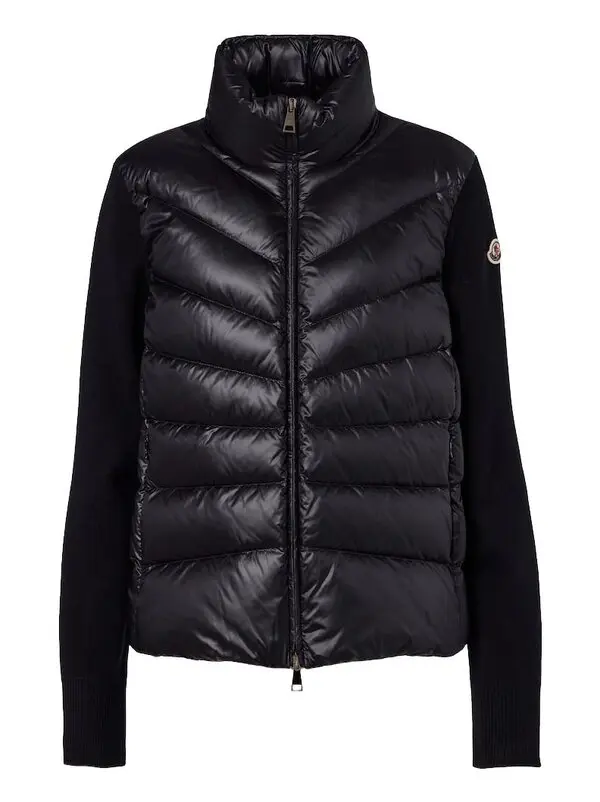Moncler Tricot Down-paneled Virgin Wool Cardigan - Black
