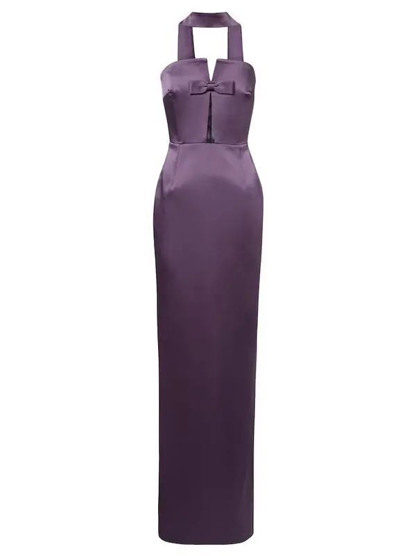THE NEW ARRIVALS ILKYAZ OZEL Noa Scarf-detail Satin Gown - Purple