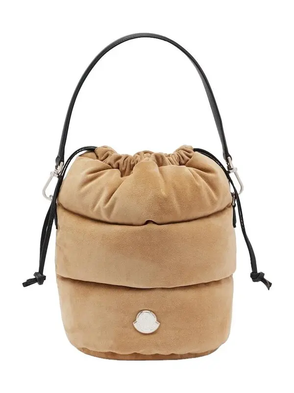 Moncler Caradoc Small Suede Down Bucket Bag - Beige