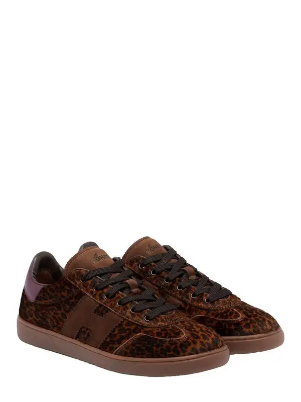 Hogan Leopard Print Calf Hair Sneakers - Brown