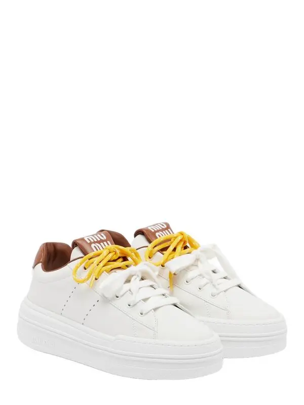 Miu Miu Leather Platform Lace-up Sneakers - White
