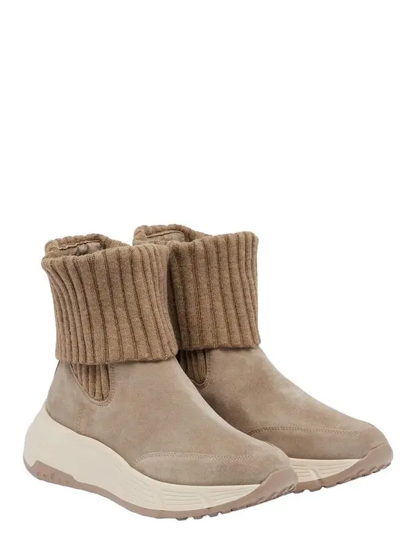 Hogan Knitted Suede Ankle Boots - Beige