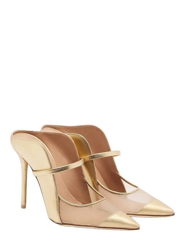 MALONE SOULIERS Maureen Leather And Mesh Mules - Gold