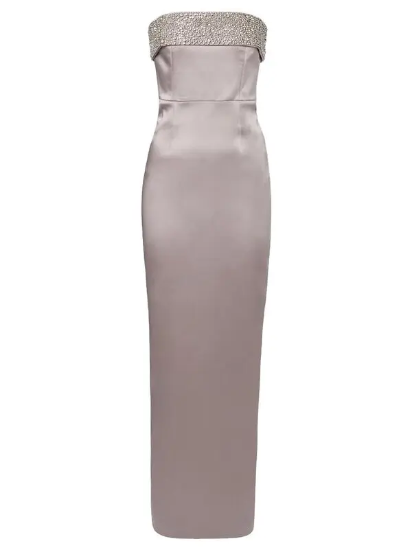 THE NEW ARRIVALS ILKYAZ OZEL Rhea Embellished Strapless Satin Gown - Grey