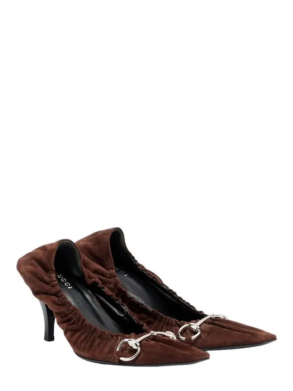 Gucci Vittoria Horsebit Suede Pumps - Brown