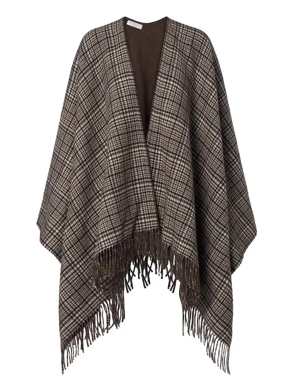 Brunello Cucinelli Checked Cashmere Poncho - Brown
