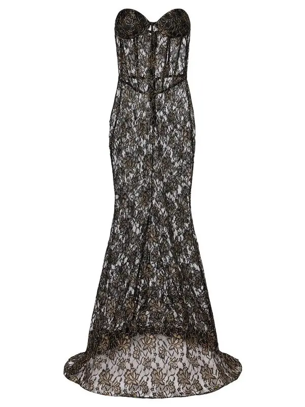 THE NEW ARRIVALS ILKYAZ OZEL Evelyne Lace Bustier Gown - Black
