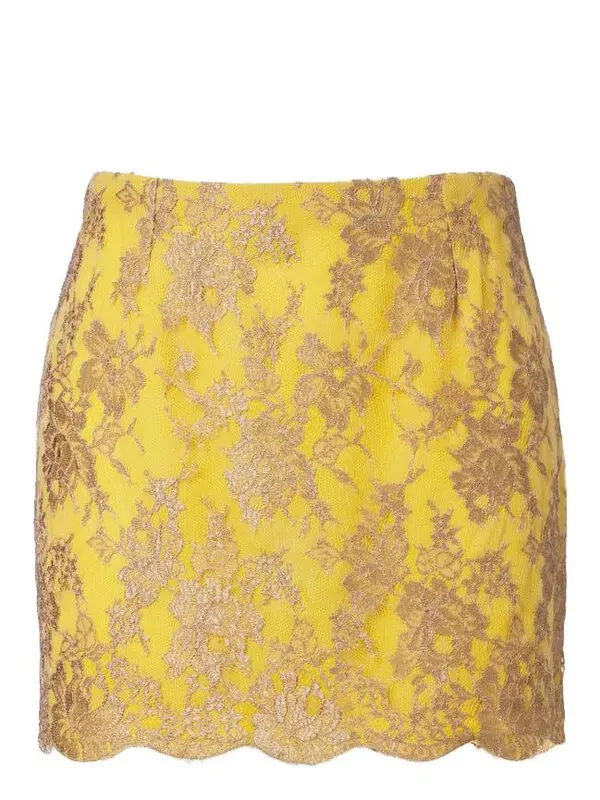 Saint Laurent Scalloped Floral Lace Miniskirt - Gold