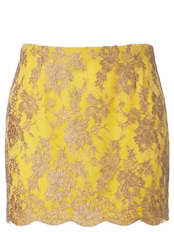 Saint Laurent Floral Lace Miniskirt - Yellow