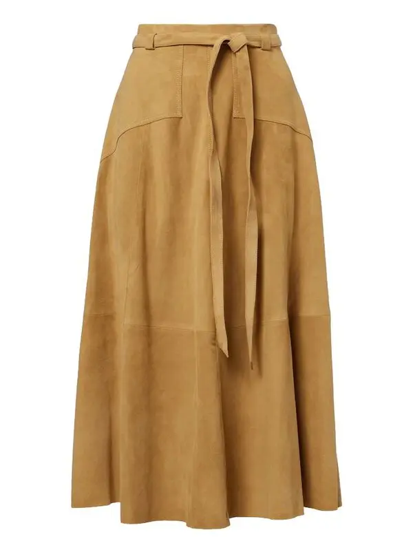 Polo Ralph Lauren Belted Suede Midi Skirt - Beige