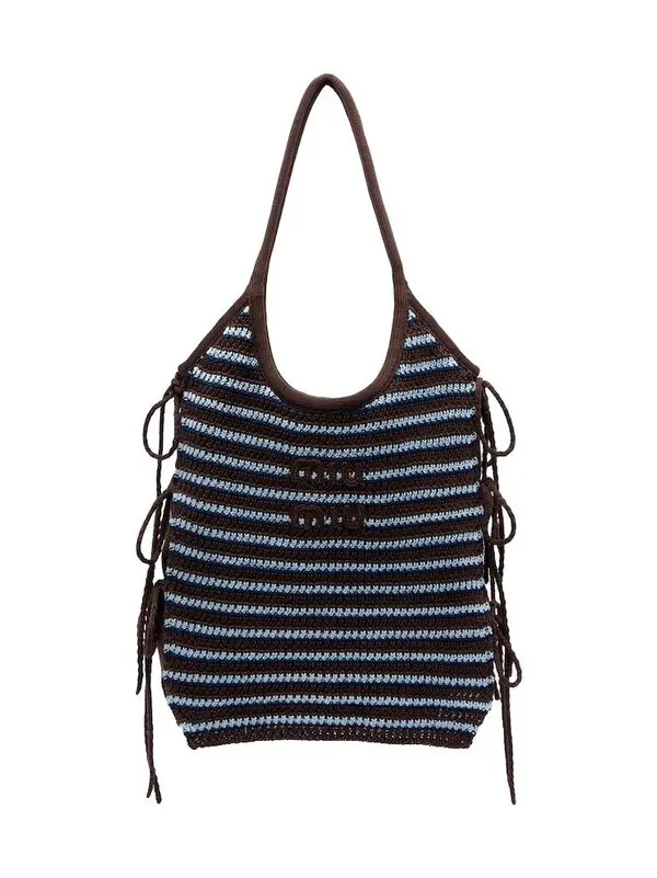 Miu Miu Ivy Crochet Striped Tote Bag - Blue