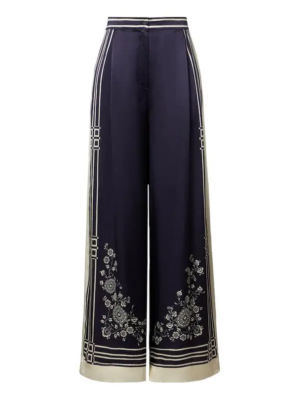 ALEMAIS Bandera Printed Silk Wide-leg Pants - Blue