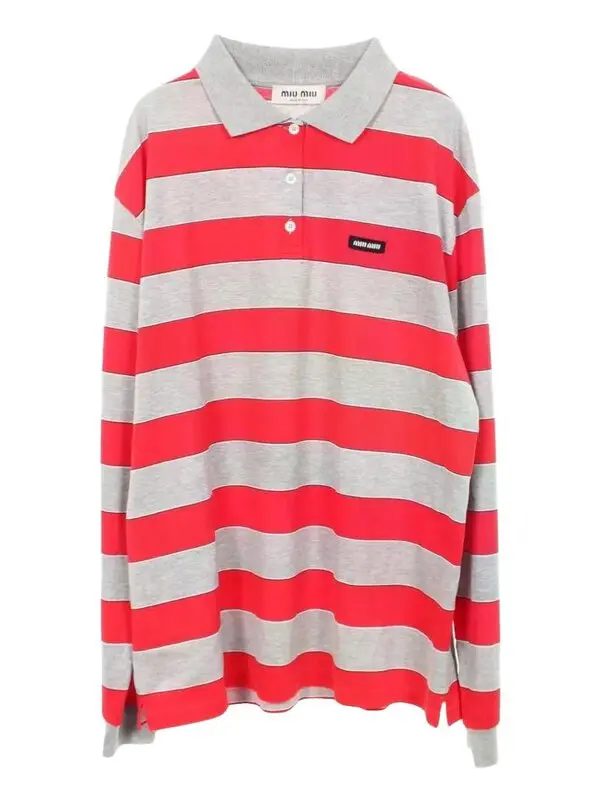 Miu Miu Striped Long Sleeve Polo Shirt - Grey
