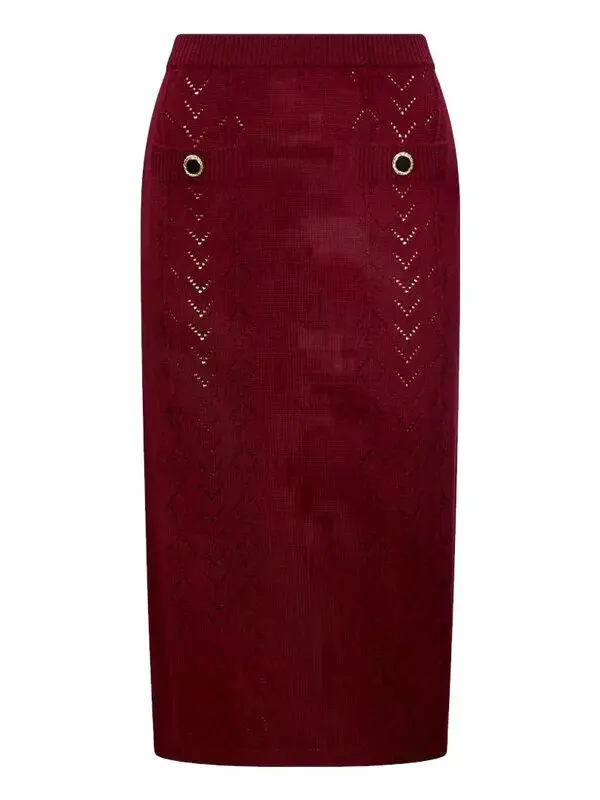 Alessandra Rich Pointelle-knit Button-detail Midi Skirt - Red