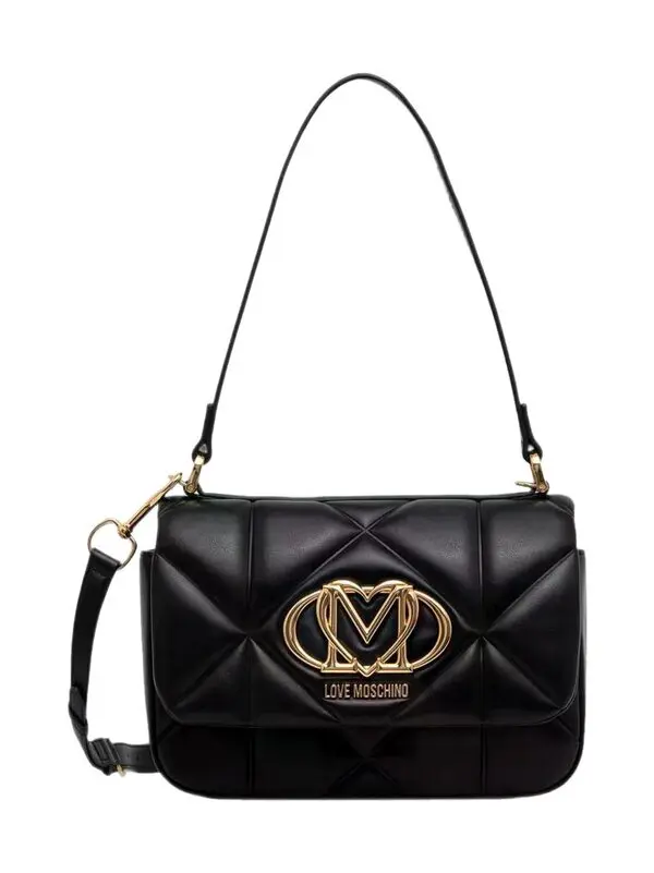 Moschino Quilted Logo-plaque Shoulder Bag - Black