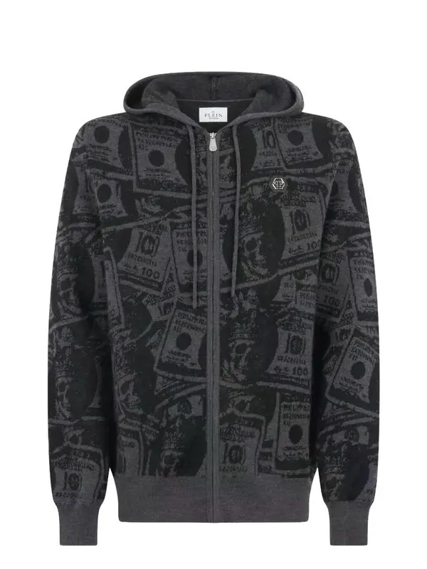 Philipp Plein Dollar Print Knitted Hoodie - Grey