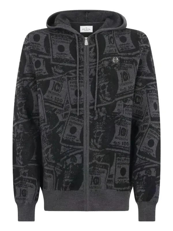 Philipp Plein Dollar Print Knitted Hoodie - Grey