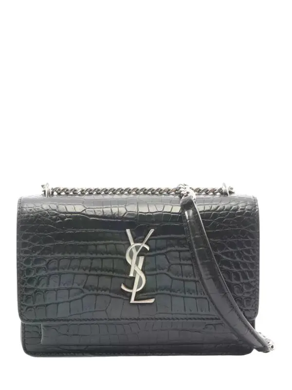 Saint Laurent 2010s Sunset Croc-embossed Shoulder Bag - Black