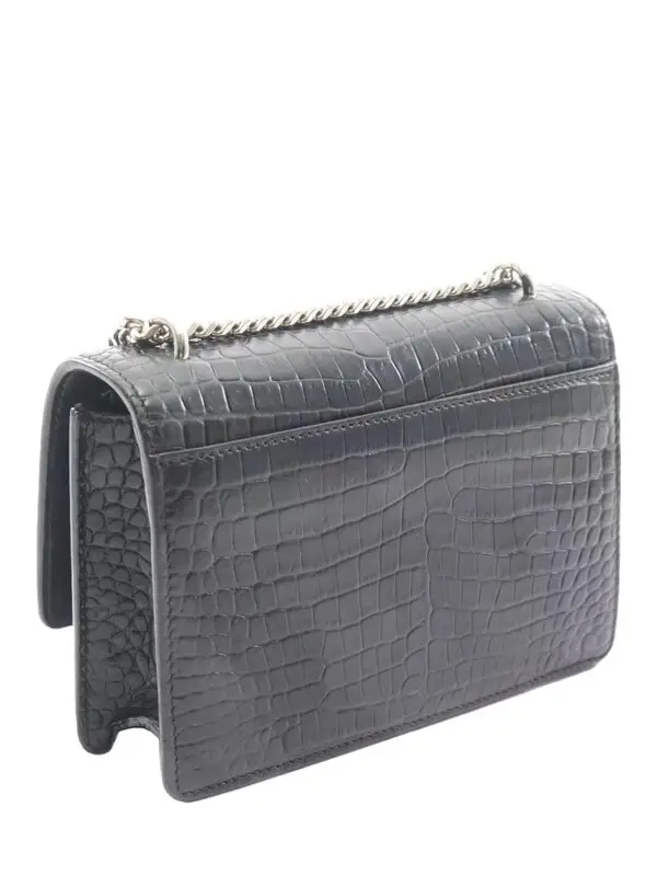Saint Laurent Sunset Croc-embossed Shoulder Bag - Black