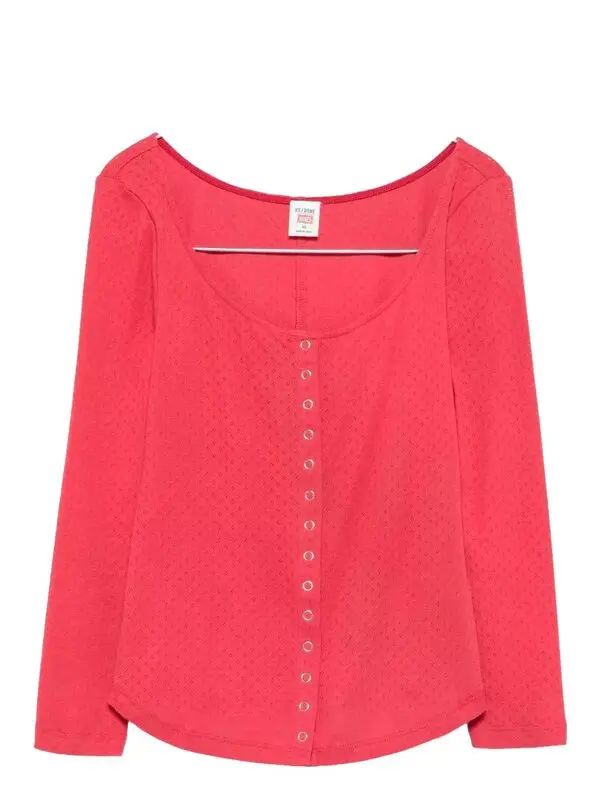RE/DONE X Hanes Pointelle-knit Snap-button Top - Red