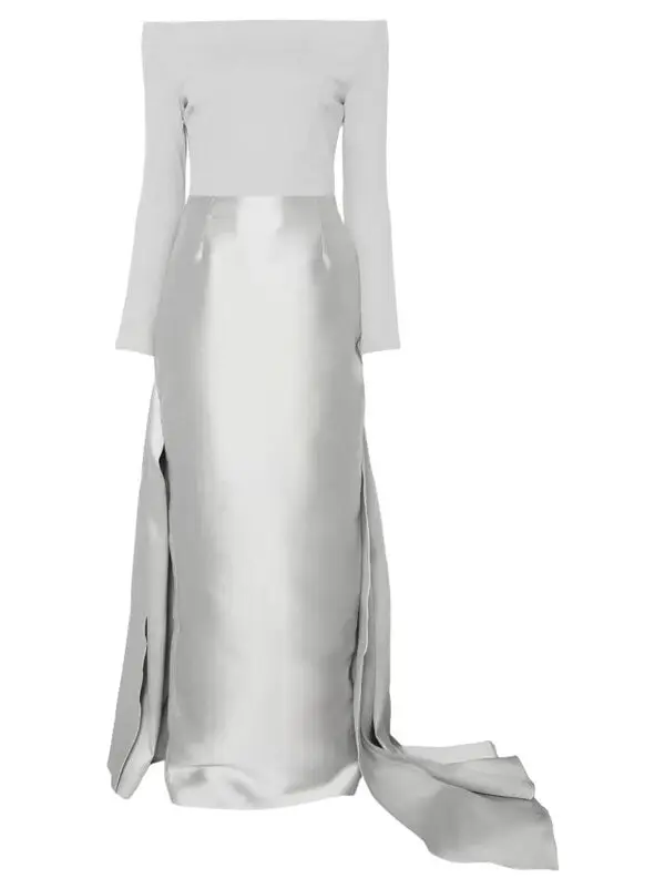 Solace London Off-shoulder Draped Gown Maxi Dress - Grey
